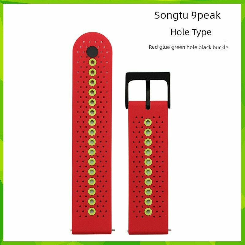 Suunto 9 Peak Красный резиновый ремешок с зелеными отверстиями и черной пряжкой для спортивных часов