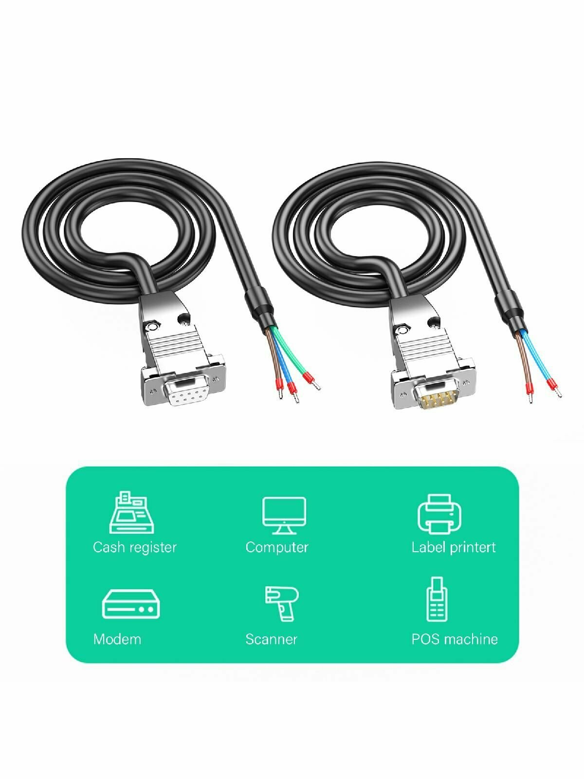 (1 шт.) Кабель DB9 - RS485 в металлической оплетке с клеммами - 2м - DB9 male, контакты 3-8