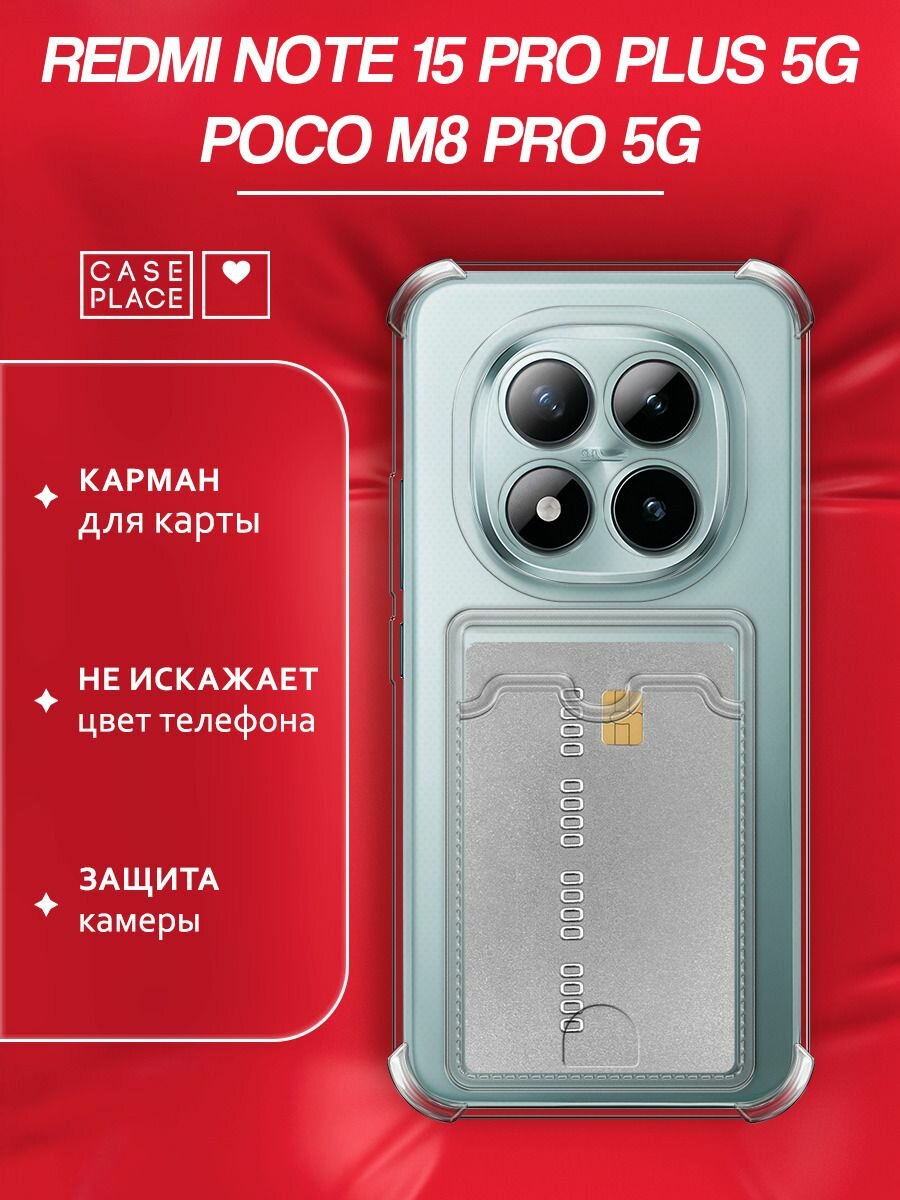 Чехол на Xiaomi Redmi Note 15 Pro+ 5G/Poco M8 Pro 5G (Редми Нот 15 Про+ 5G) прозрачный с картой