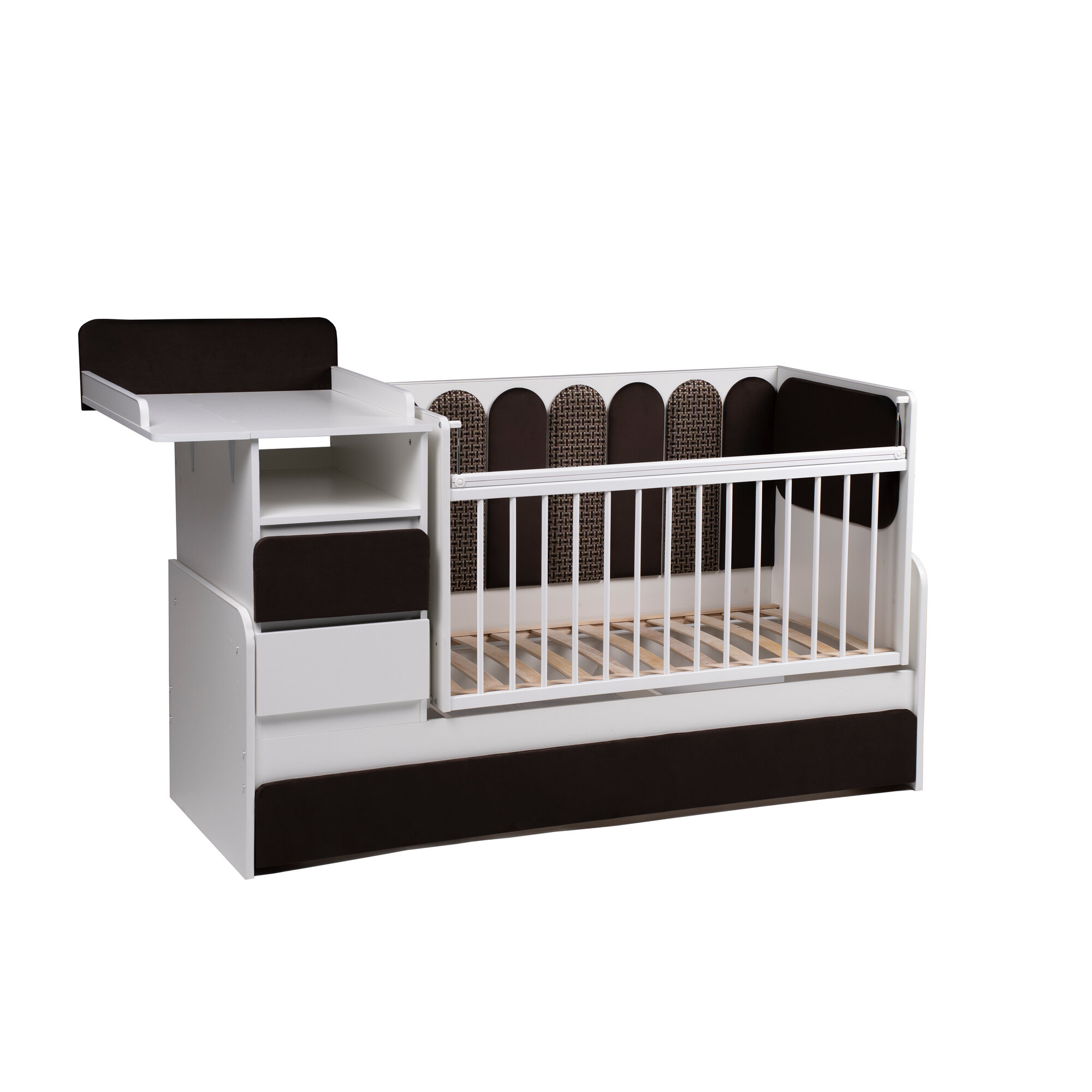 Кровать-трансформер "Дивания", корпус белый, велюр шоколад, рогожка кор.