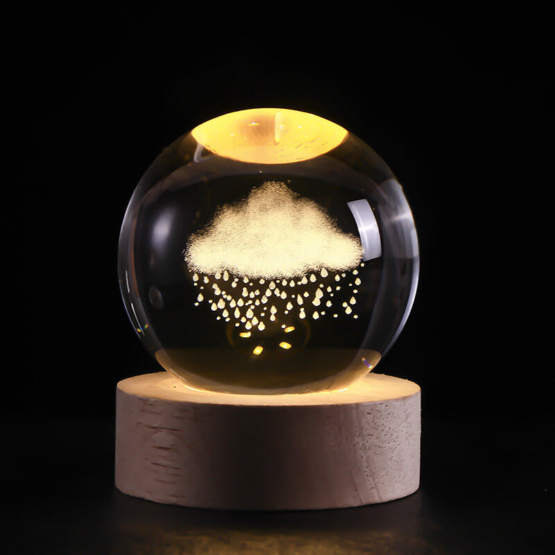 Светильник-ночник стеклянный шар Дождевые облакаСветящаяся хрустальная шариковая ночник 3D