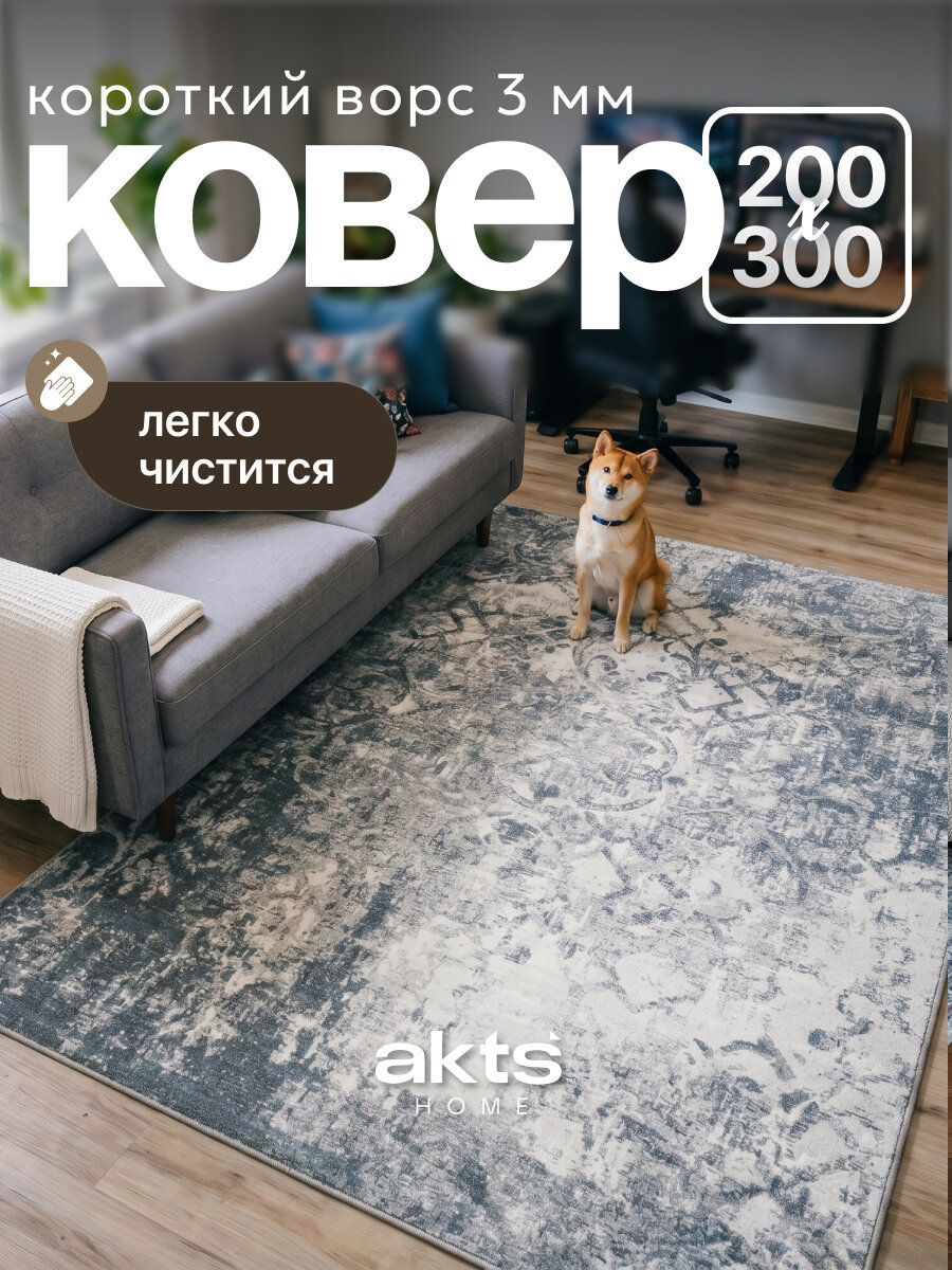 Ковер на пол AkTs комнатный 200 на 300 прямоугольный в гостиную, зал, спальню, кухню прихожую, кабинет, комнату