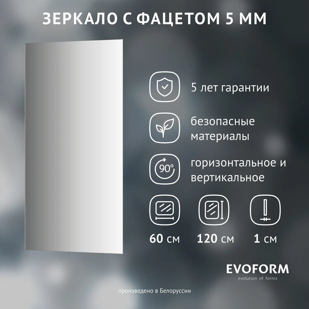 Зеркало Evoform Standard BY 0240 60x120 60 см, зеркало настенное в ванную