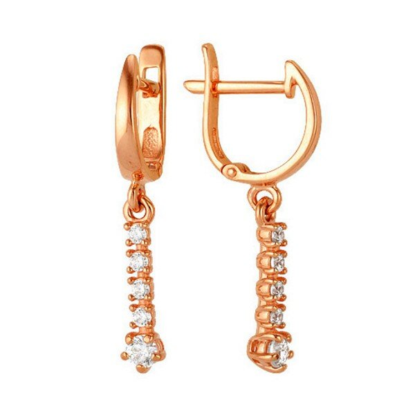 Серьги с подвесками, красное золото, 585 проба, фианит