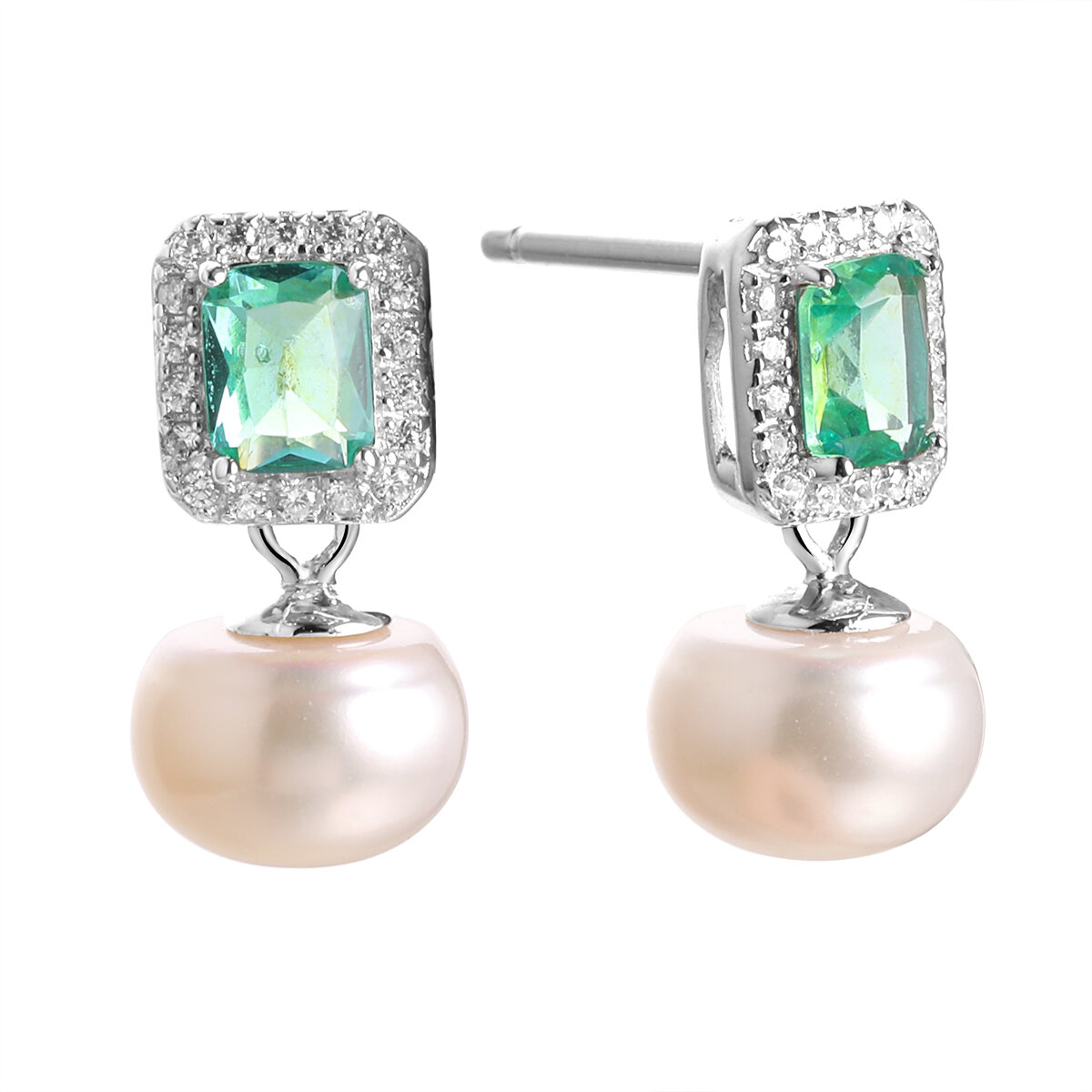 Серьги, серебро, 925 проба, жемчуг культивированный, фианит