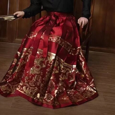 Классическая китайская плетеная юбка с золотым лицом лошади Hanfu