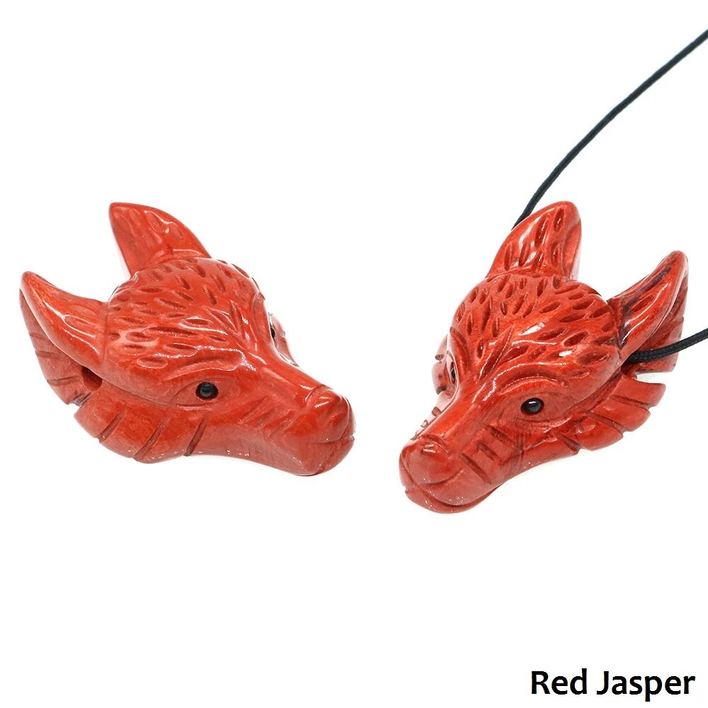 Фигурка головы волка из натурального камня 1,5 дюйма Красный, 5pcs, Red Jasper