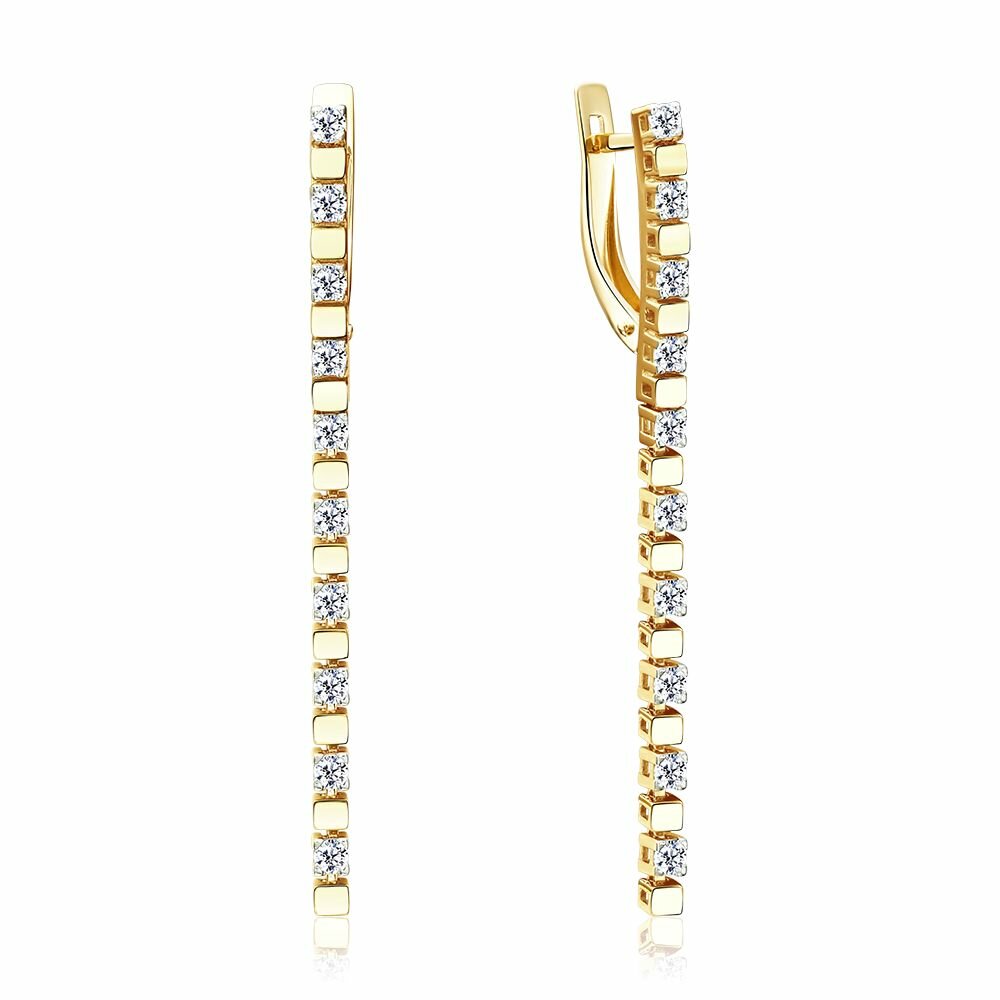 Серьги PLATINA, желтое золото, 585 проба, фианит