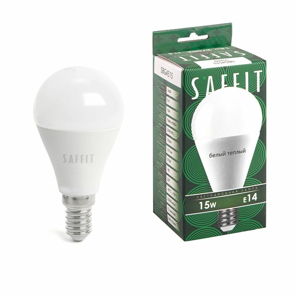 Лампа светодиодная SBG4515 Шарик E14 15W 230V 2700K SAFFIT 55209