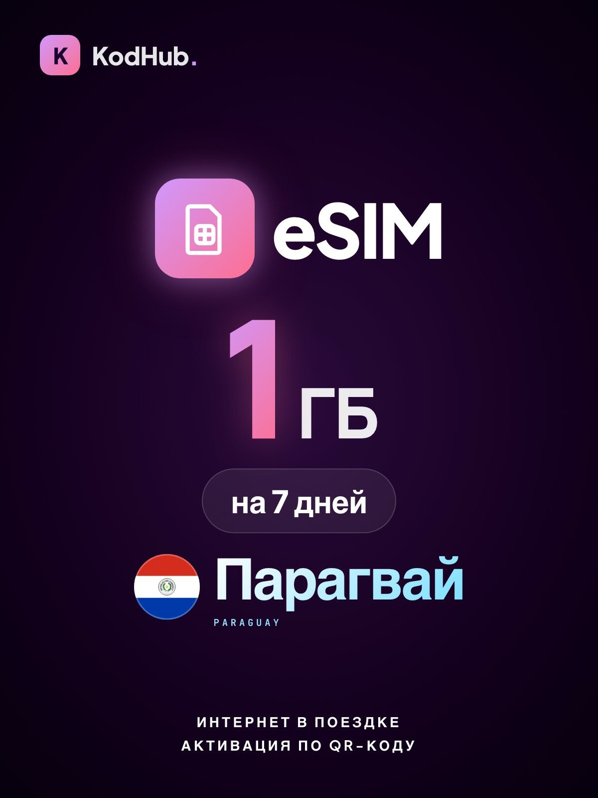 Туристическая eSIM Парагвай 1 ГБ на 7 дней | интернет в поездке, связь за границей | QR-код активации