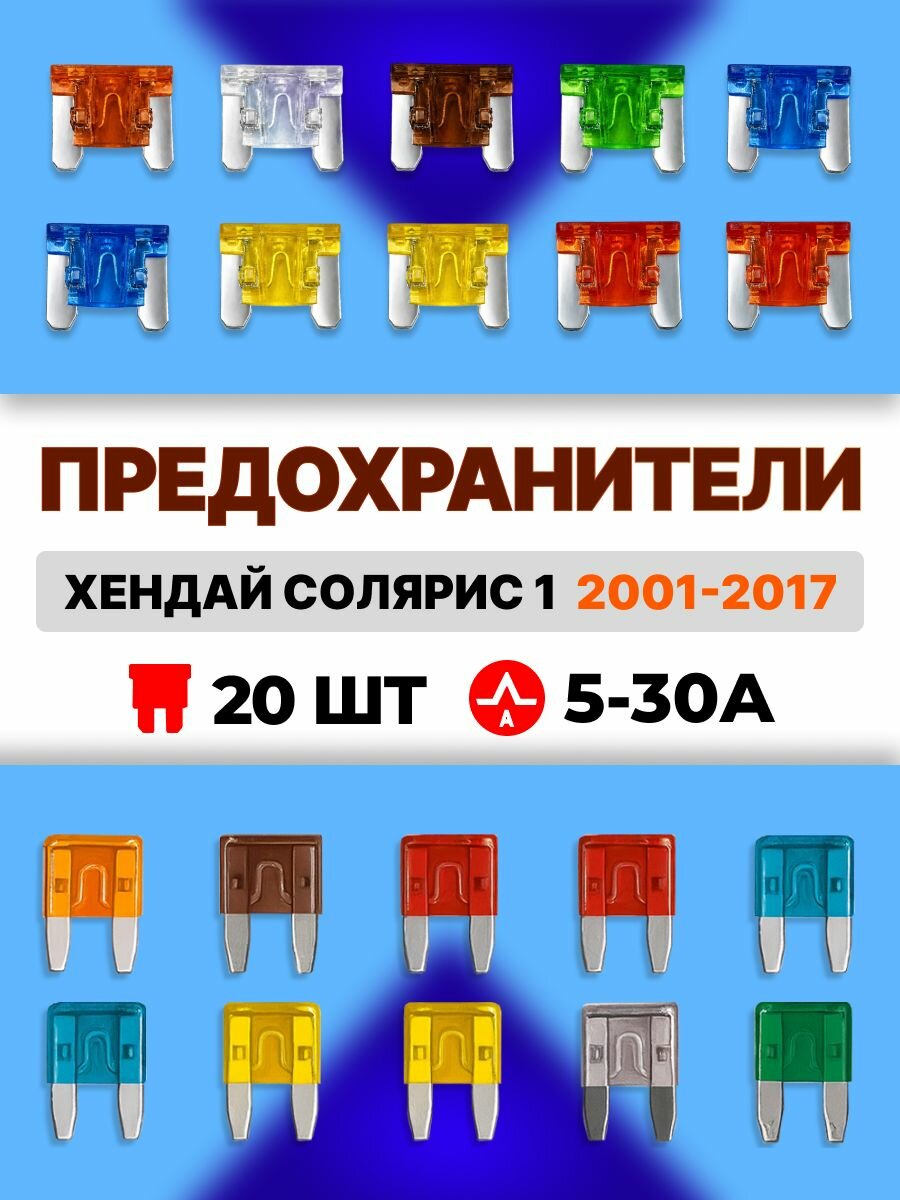 Предохранители Хендай Солярис 1, 2011-2017 набор Мини+Микро 20 шт / Hyundai Solaris