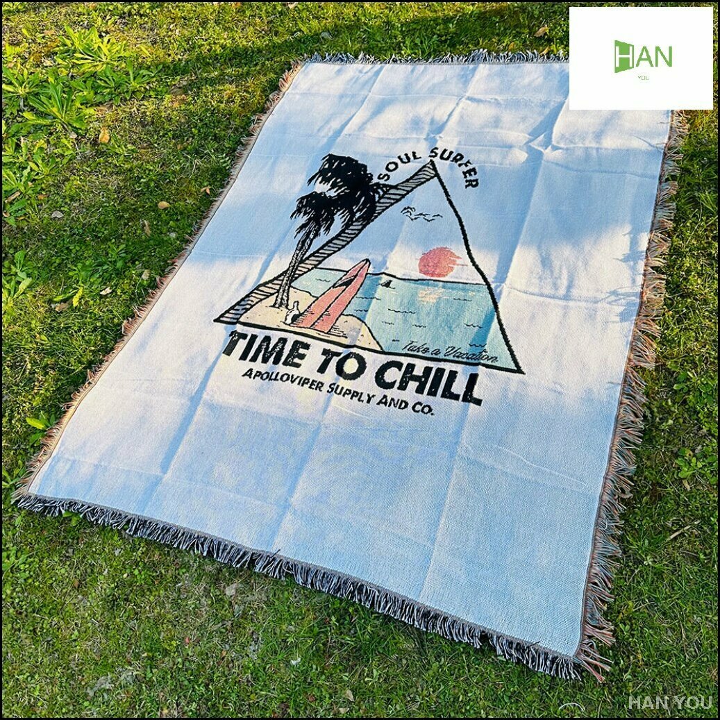 Эксклюзивный плед 160х130 см для дивана и пикника TIME TO CHILL из хлопка