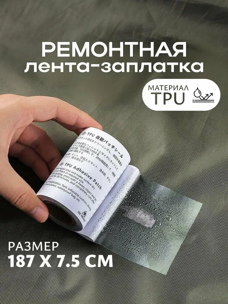 Ремонтная водонепроницаемая TPU ТПУ лента-заплатка самоклеющаяся 7.5х187 см патч-ролл/ Ремкомплект для палаток, тентов, шатров и надувных изделий