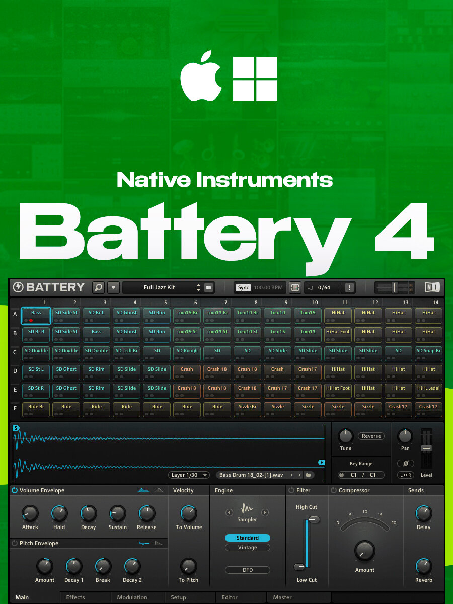 Native Instruments Battery 4 (Лицензионный ваучер активации, бессрочно) для macOS & Windows