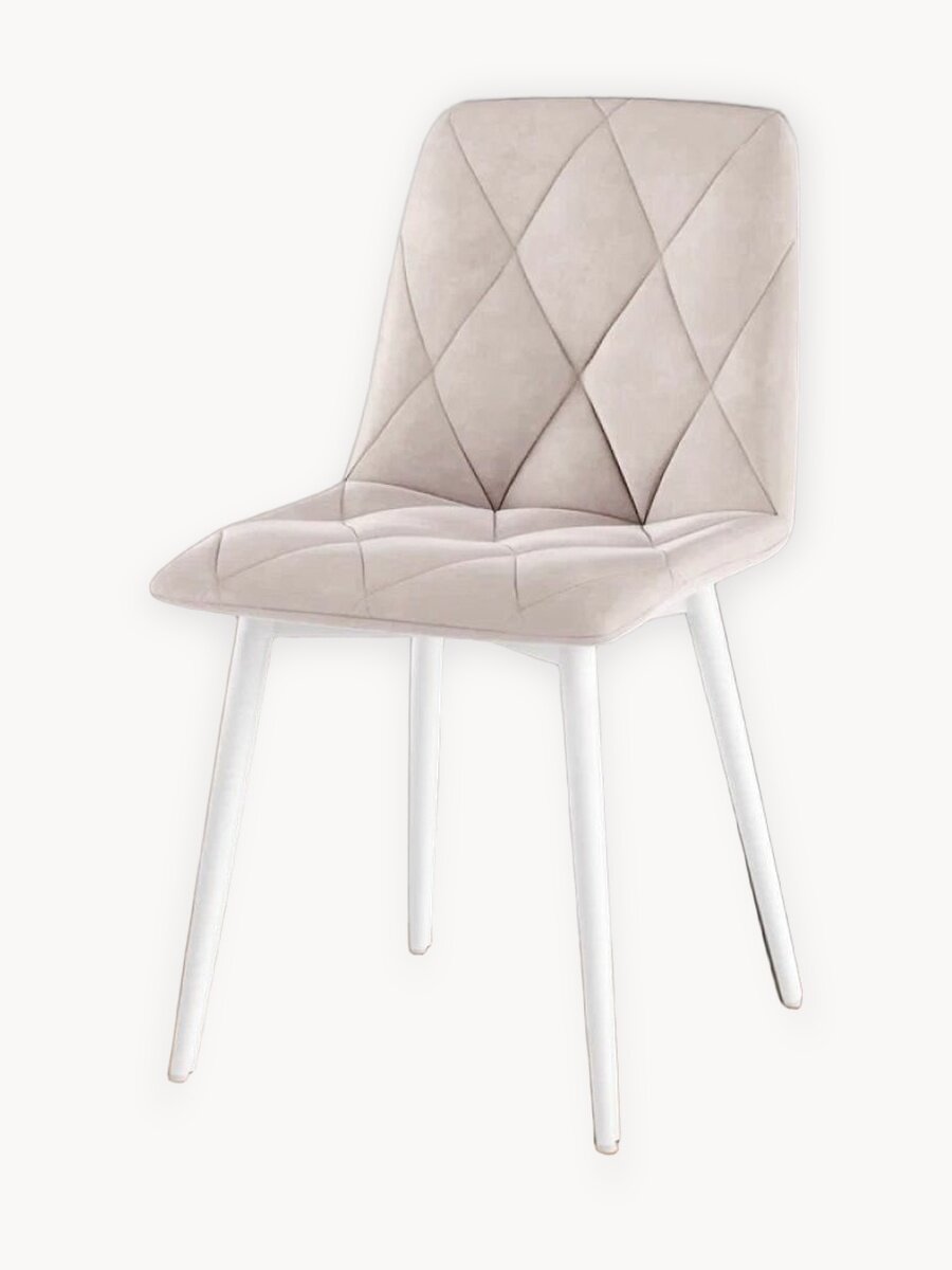 Стулья для кухни мягкие со спинкой, комплект 3 штуки, Ричи, бежевый, велюр антикоготь, белые металлические ножки