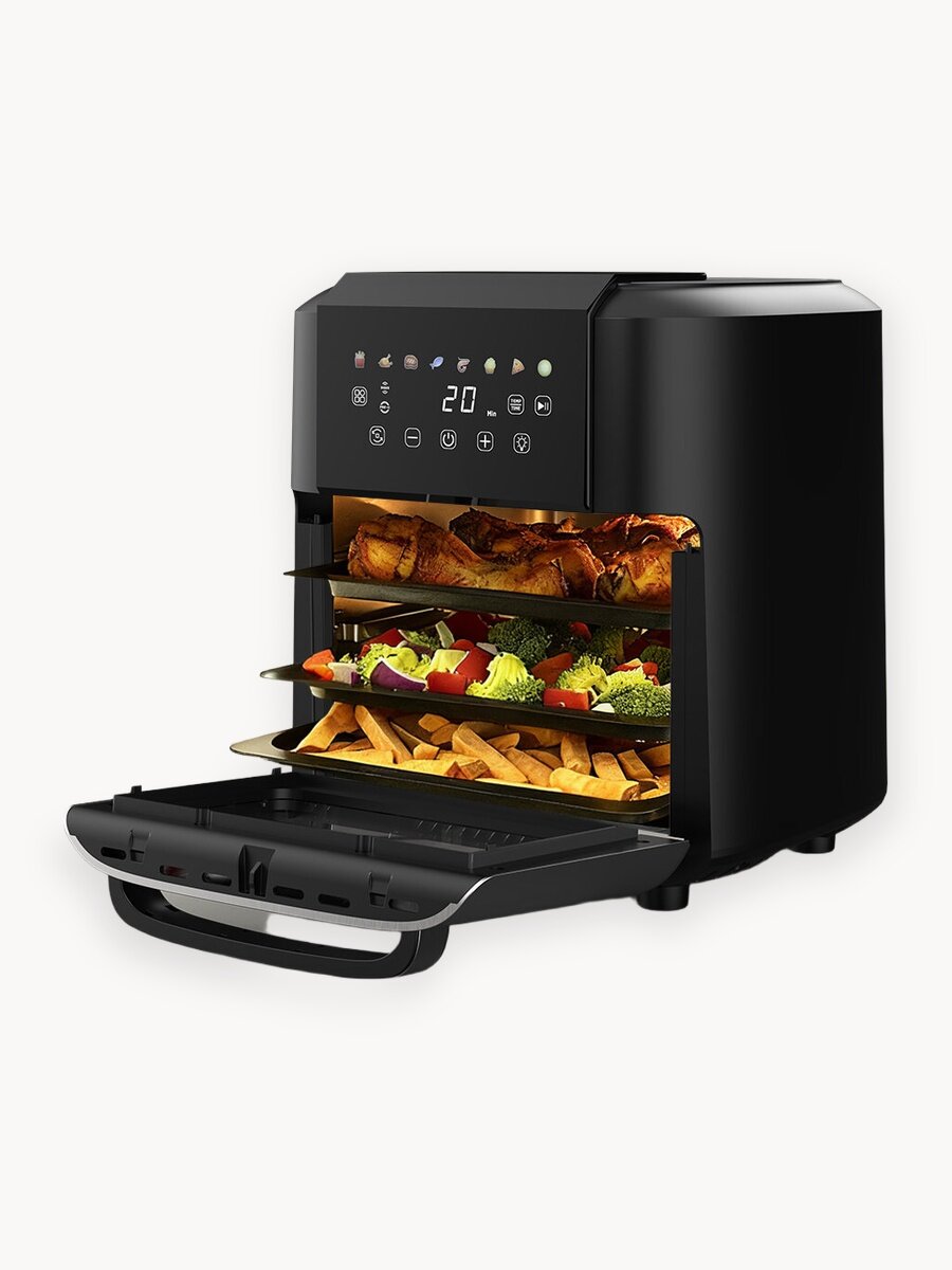 Аэрогриль 12 л, 2000 Вт, 8 программ, Аэрогриль электрический, с таймером и регулировкой температуры