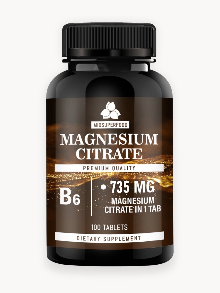 Магний цитрат с витаминами В6 Форте Miosuperfood 100 т 735 мг + B6 от стресса, для нормализации сна, успокоительное.
