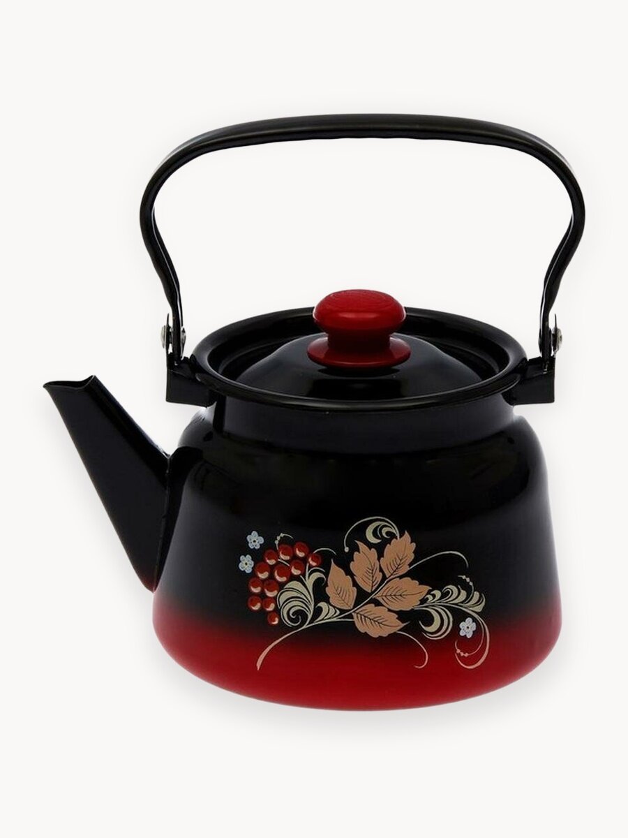 Чайник «Рябина», 2,3 л, эмалированная крышка, индукция, цвет красно-чёрный, деколь микс