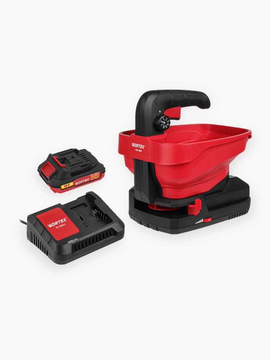 Разбрасыватель сеялка аккумуляторный WORTEX CSP 1805 ALL1 с АКБ и ЗУ 1334495 для удобрений