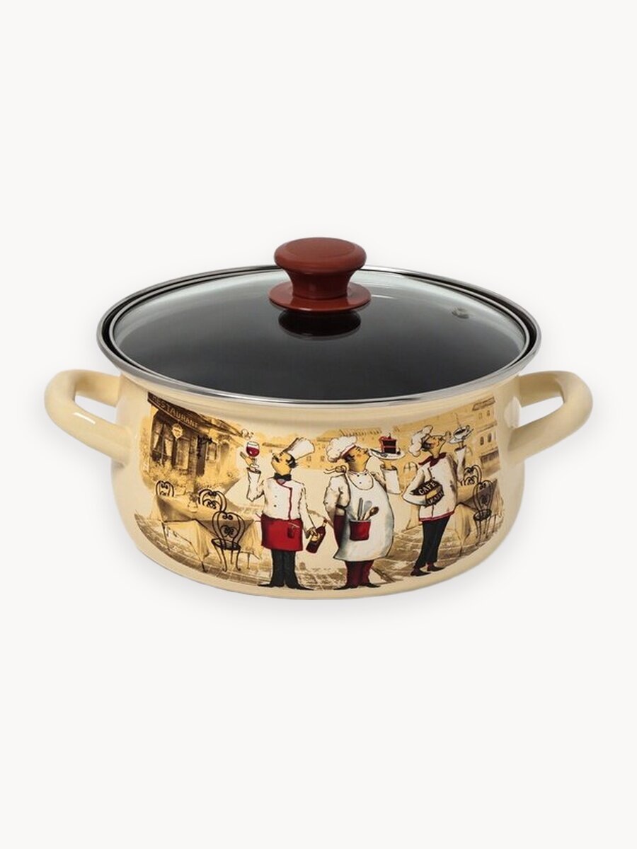 Кастрюля эмалированная «Сомелье», 3 л, d=23.1 см, цвет слоновой кости