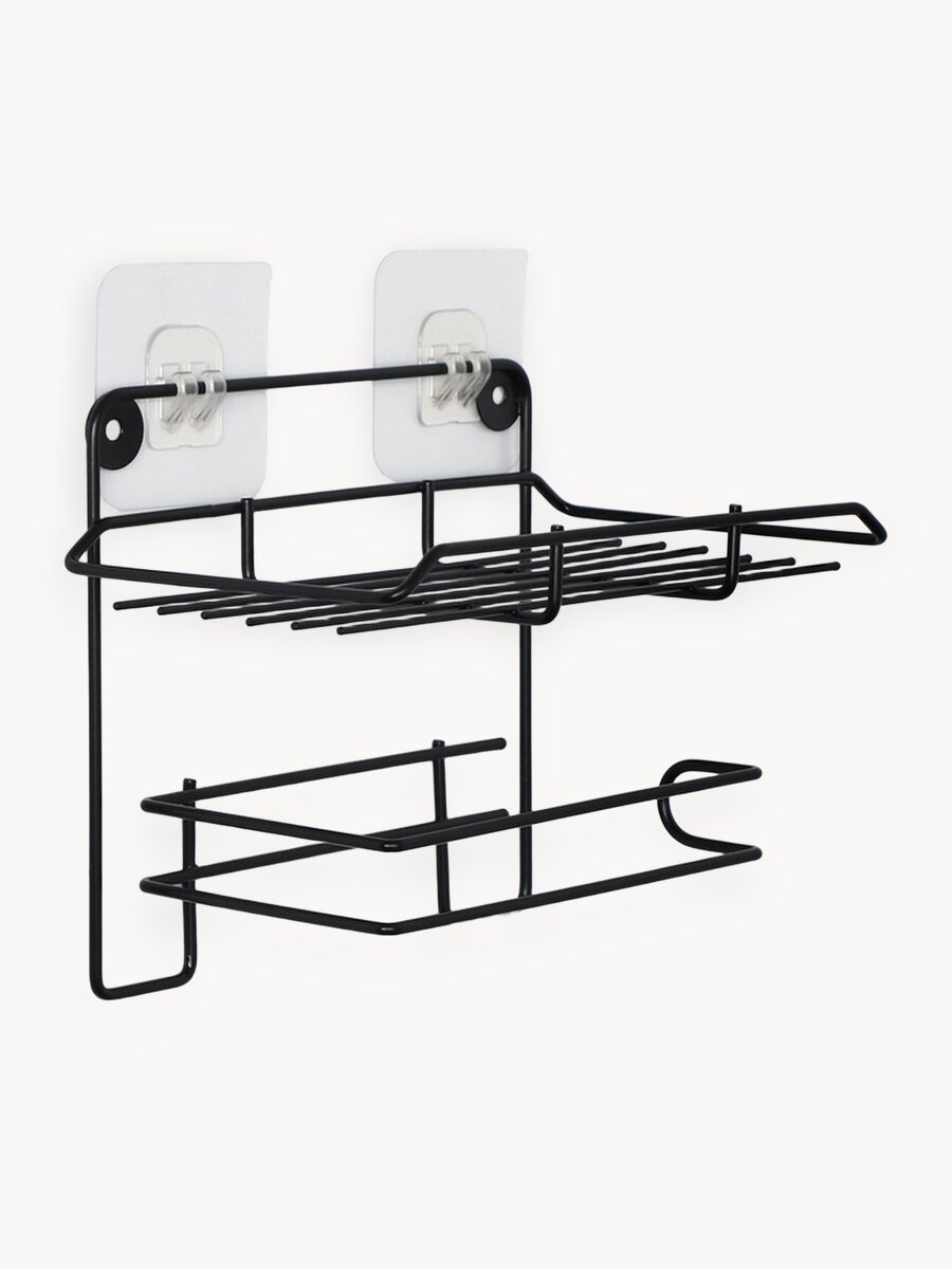 Держатель для туалетной бумаги с полочкой, 19×10×14.5 см, цвет черный