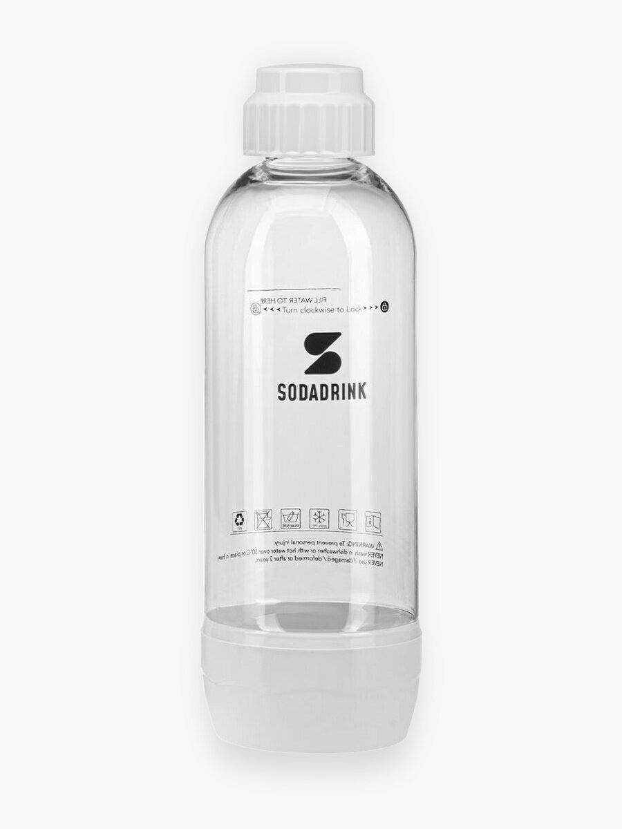 Бутылка для сифона Sodadrink, 1 л, пластик, для воды, винтовая крышка, белая/серая