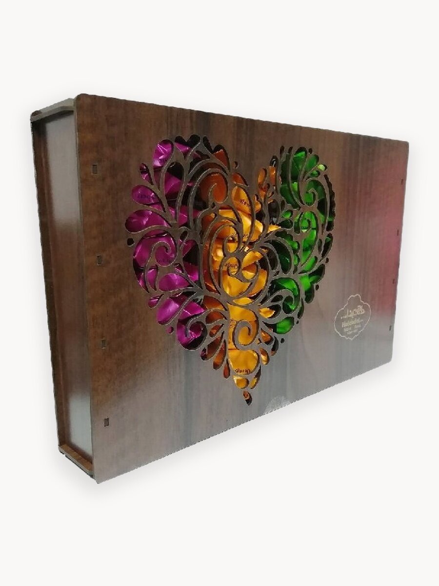 Конфеты HAJABDOLLAH из пишмание ассорти клубники, дыни, апельсина, арбуза во фруктовой глазури "Сердце" 500г