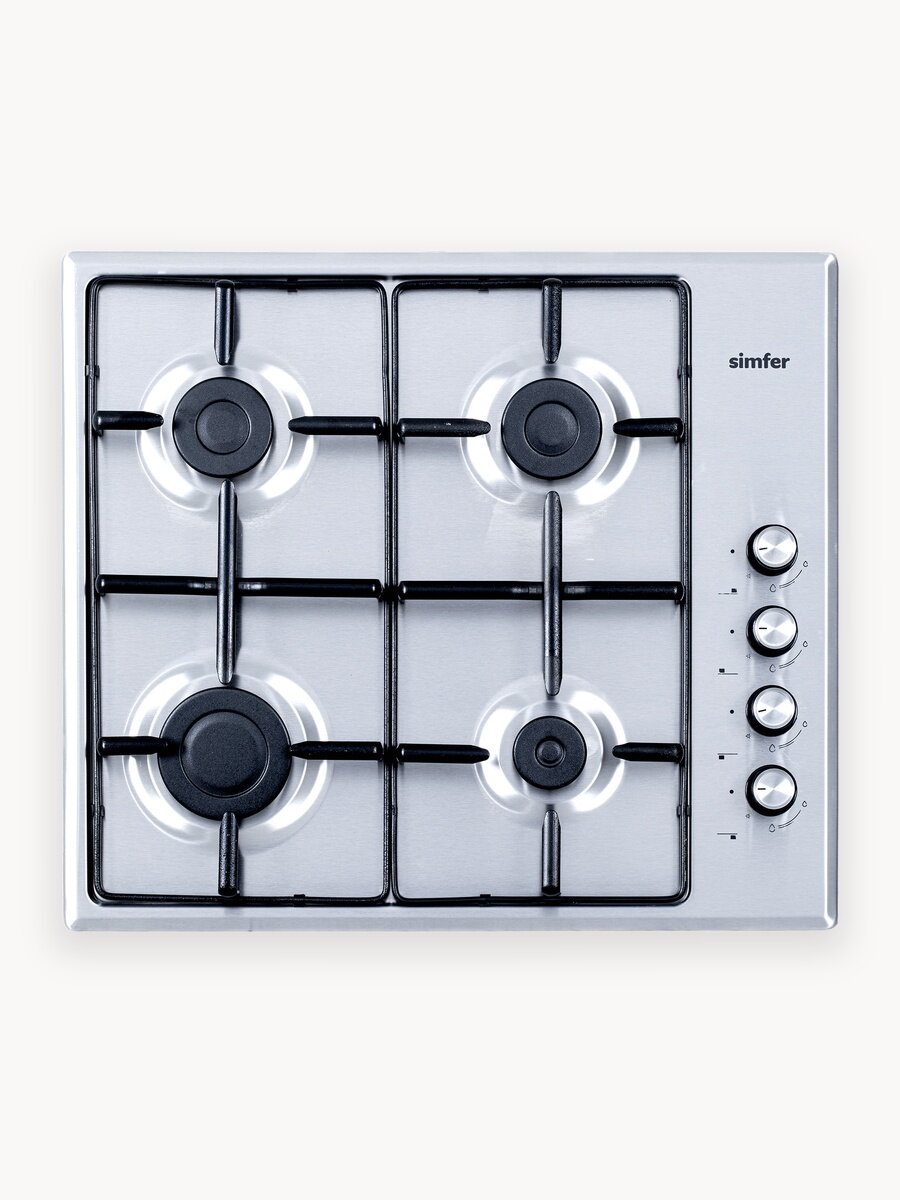 Варочная панель газовая Simfer, 60см, электроподжиг, эмалированные решётки, нержавеющая сталь, 5 ЛЕТ гарантия, турция