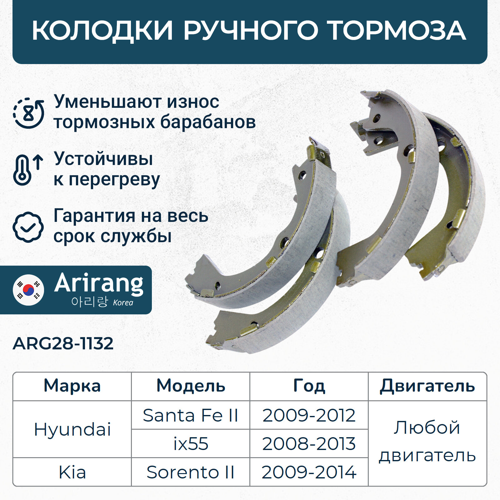 Колодки барабанные задние Киа Соренто 2, Хендай Санта Фе 2 / OEM 583052PA00
