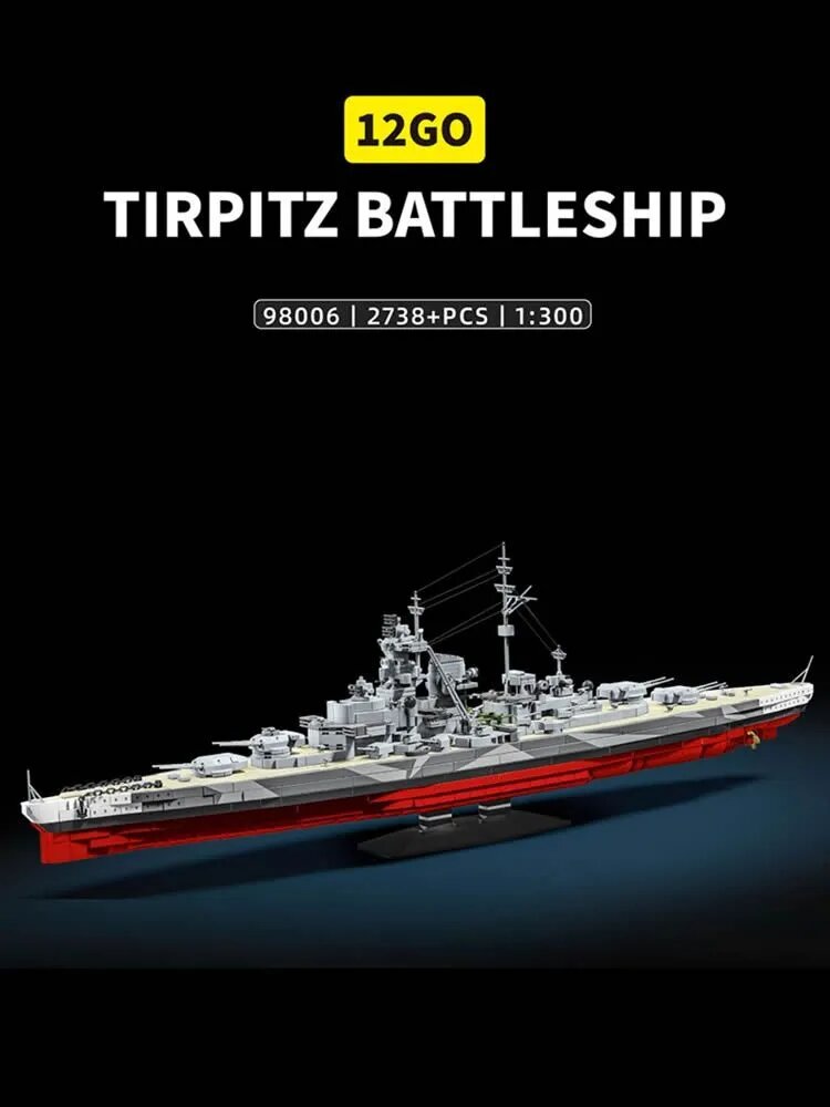 Конструктор Серия Военные/LeYi-12GO 98006/ Армейская серия/ Линкор "Тирпиц" - Военная Техника/1:300 пластиковый Корабль /Соберите модель,/Мальчики игрушки/(2738 деталей)