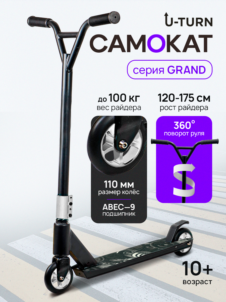 Самокат трюковый GRAND (колеса PU 110мм,65х11х84, до 100кг) граффити 4 (арт. СМК-5536)