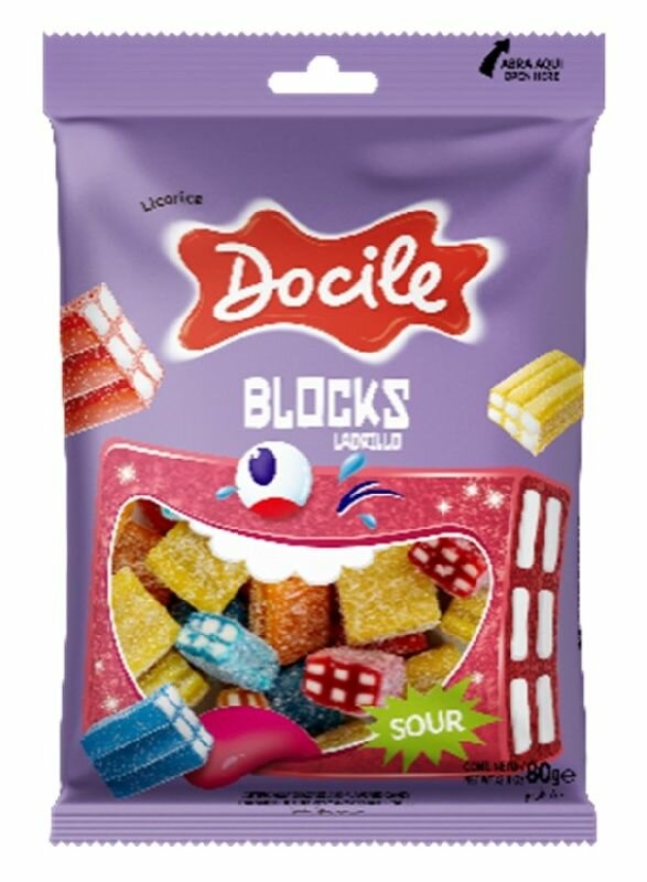 Мармелад DOCILE 81034 ассорти кислых кирпичиков ASSORTED SOUR BRICKS /пакет/ 80г