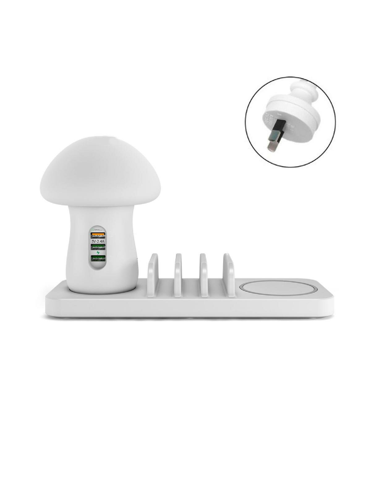Быстрое Зарядное Устройство USB с Беспроводной Зарядной Станцией для Домашнего Офиса, Белый