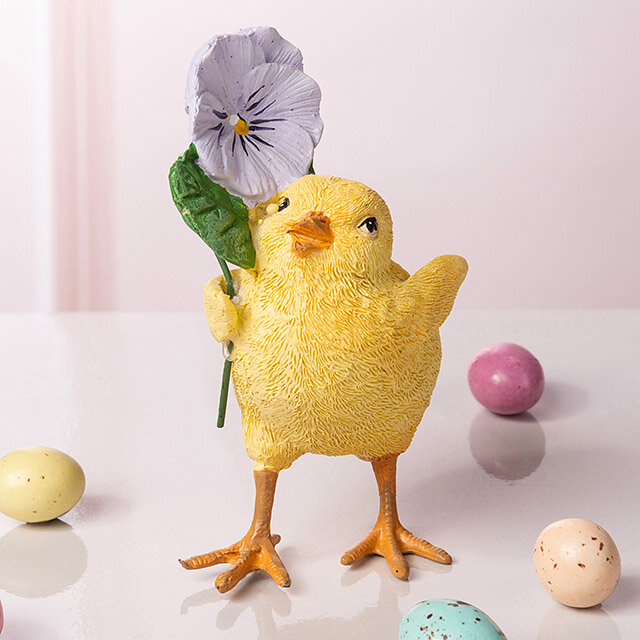 Декоративная фигурка Цыпленок Хьюго с цветком 11 см, Goodwill, DE30209-2