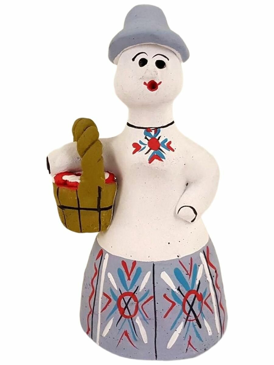 Девушка с корзиной, Каргопольская глиняная игрушка, ручная авторская работа