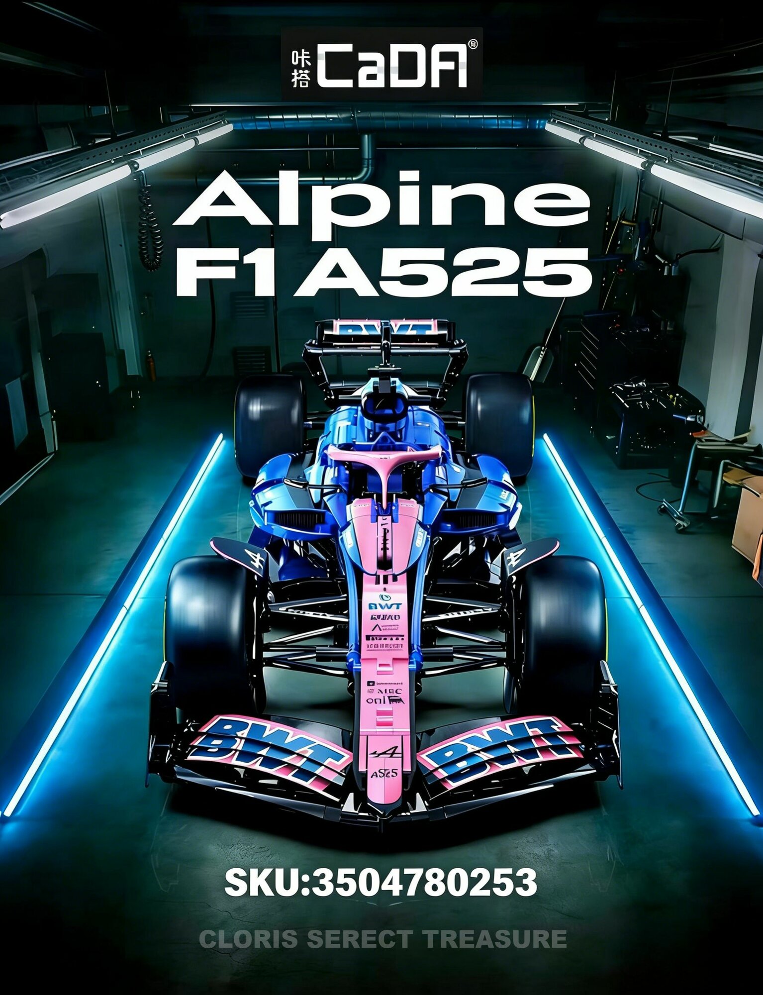 Official Licensed Конструктор CADA Alpine F1 A525 1:8 C64012W , 2173 PCS , Механические функции F1, Высокая детализация, Две окраски, Подарок для фанатов Формулы 1