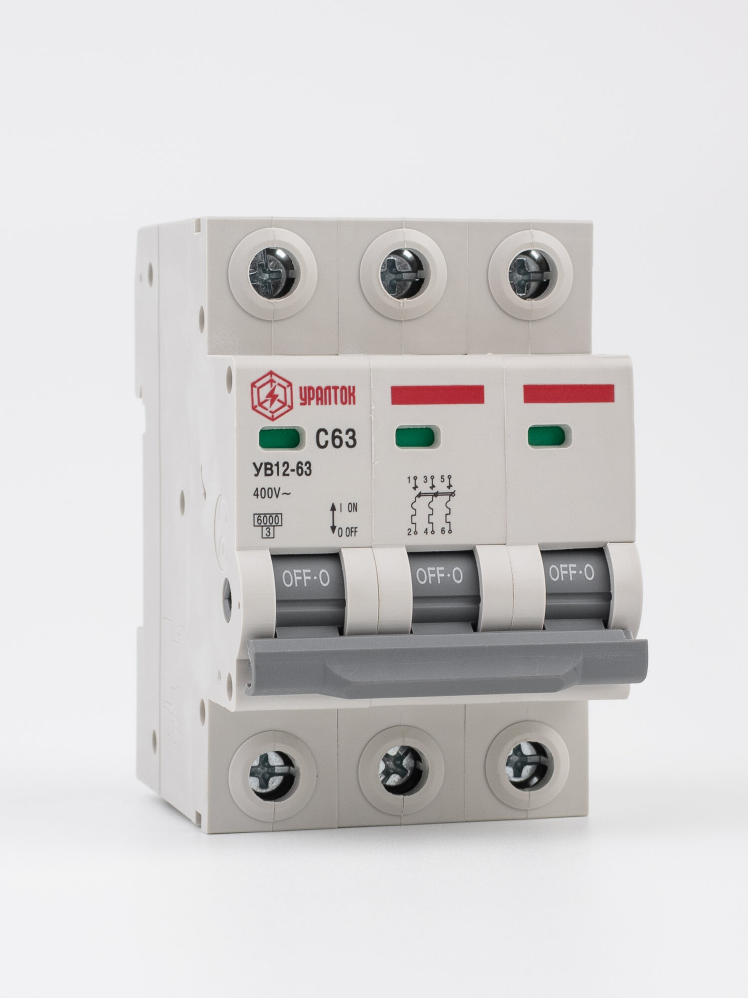 Автоматический выключатель уралток серии УВ12-63 3P63A6kA модульный