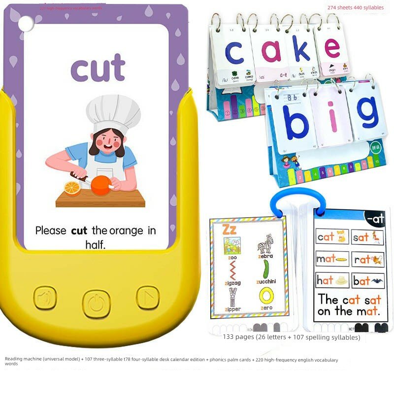 Полный набор фонетического обучения с читалкой, 107 триграфами, 178 тетраграфами, высокочастотными словами - 50 карточек