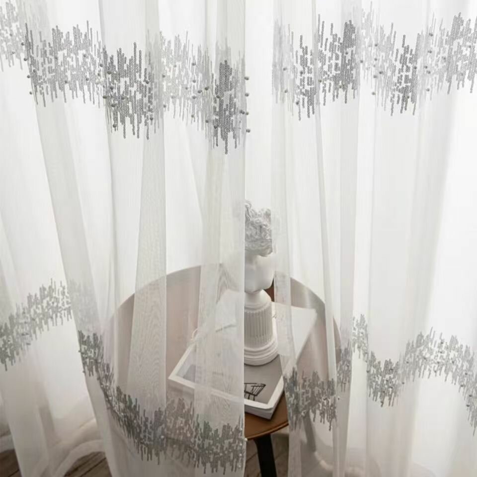 Прозрачные белый тюлевые шторы Tiyana ZH452, Gray, 1Piece W300 X H260CM, Rod Pocket Process