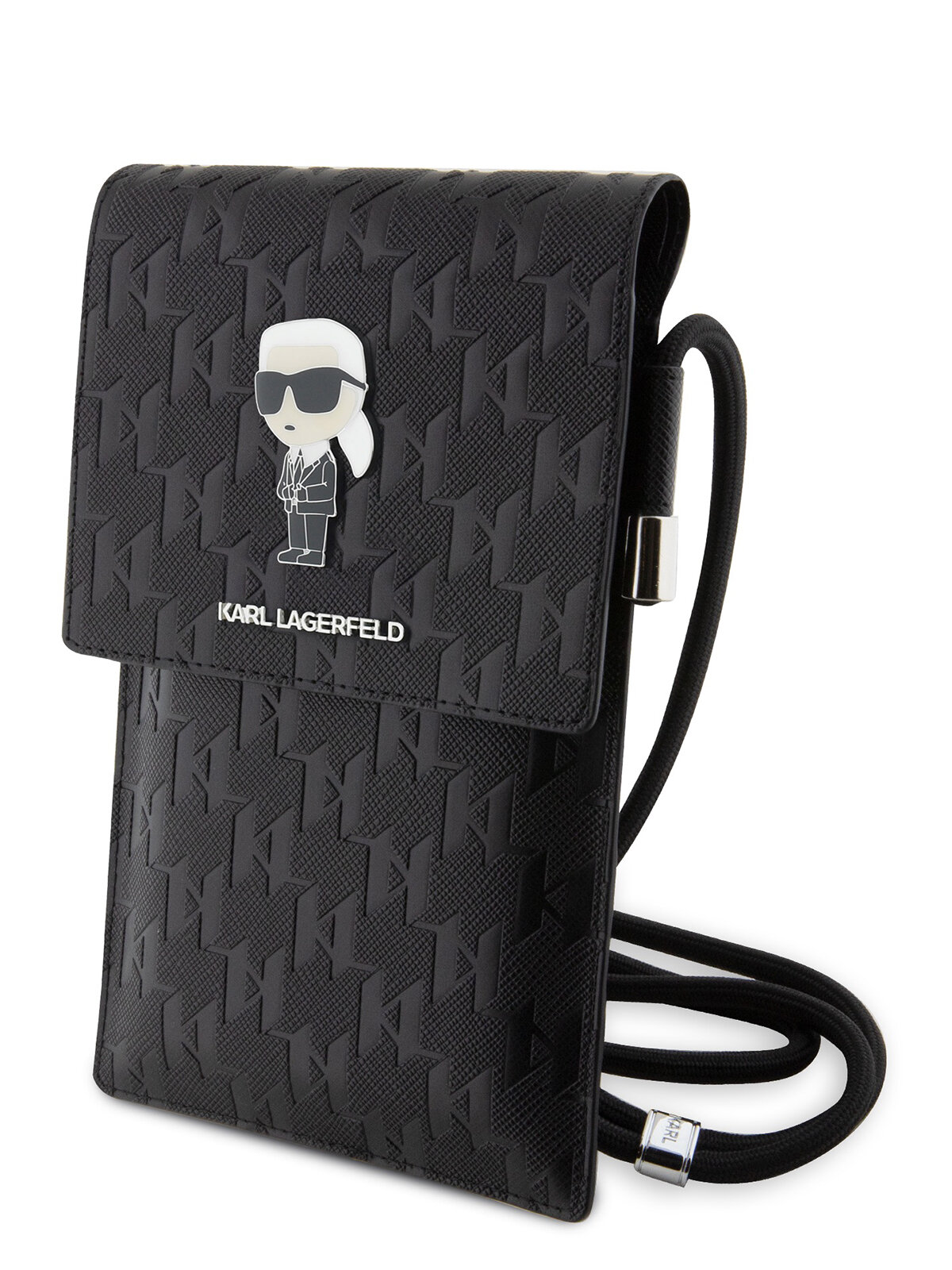 Сумка Karl Lagerfeld для смартфонов, кросс-боди с карманом для карт, из экокожи PU Saffiano, Karl Ikonik черный