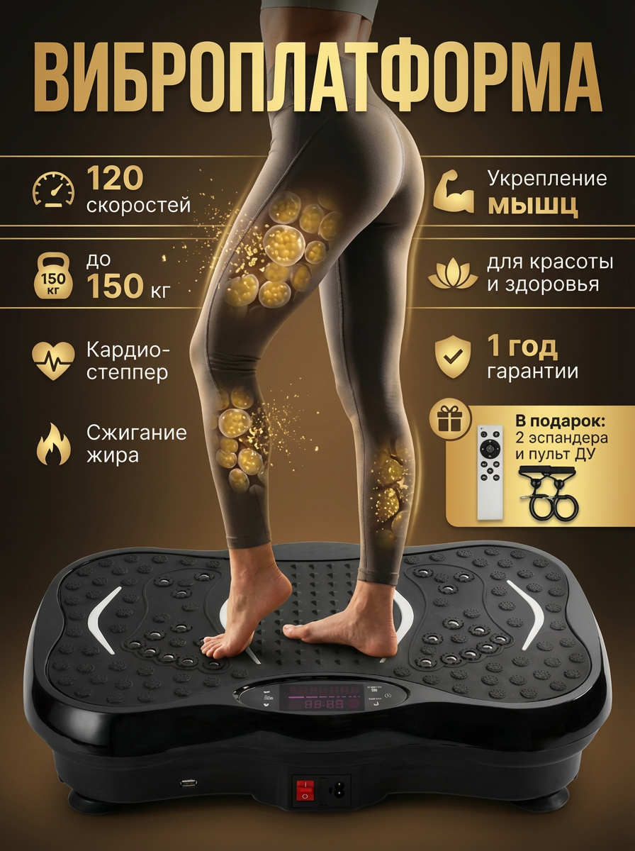 Виброплатформа для похудения тренажер до 200 кг С блютуз，регулировка амплитуды, 49 программ