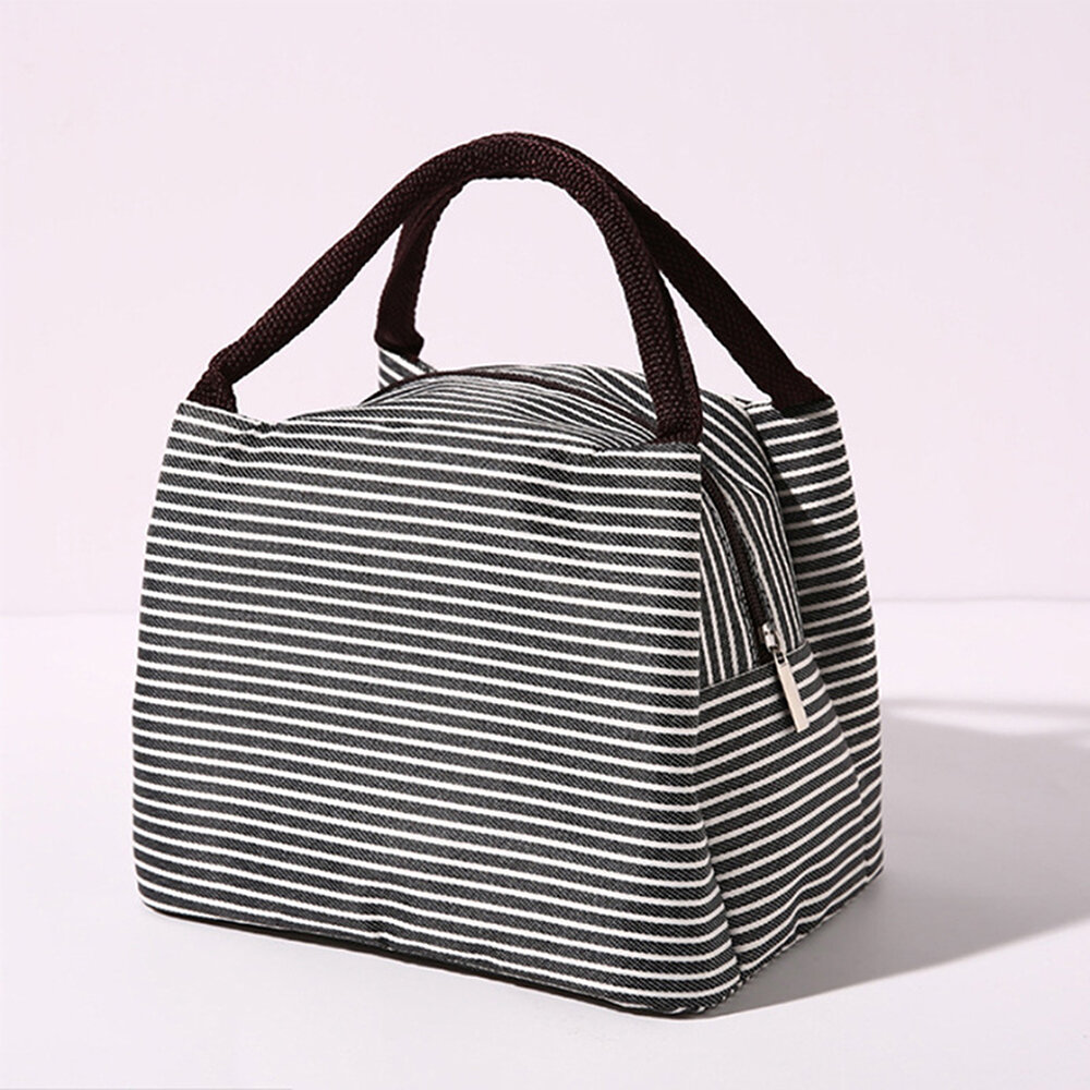 Сумка для обеда Stripe Tote Bag для женщин Large Lunch Box изоляционная многоразовая тепловая охлаждающая сумка для работы пикника путешествий кемпинга, цвет: синий / хаки / коричневый / черный / темно-синий / красный / розовый, размер: 23 * 15 * 16 см /