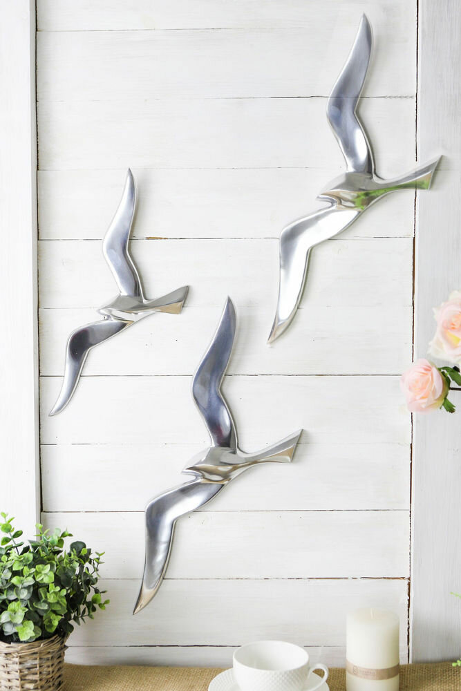 Настенный декор полет чайки, металл, серебряный, 47x18 см, Boltze 1744900