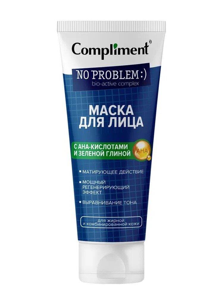 Маска для лица COMPLIMENT 914932 no probl с ана-кислотами и зеленой глиной, 80 мл