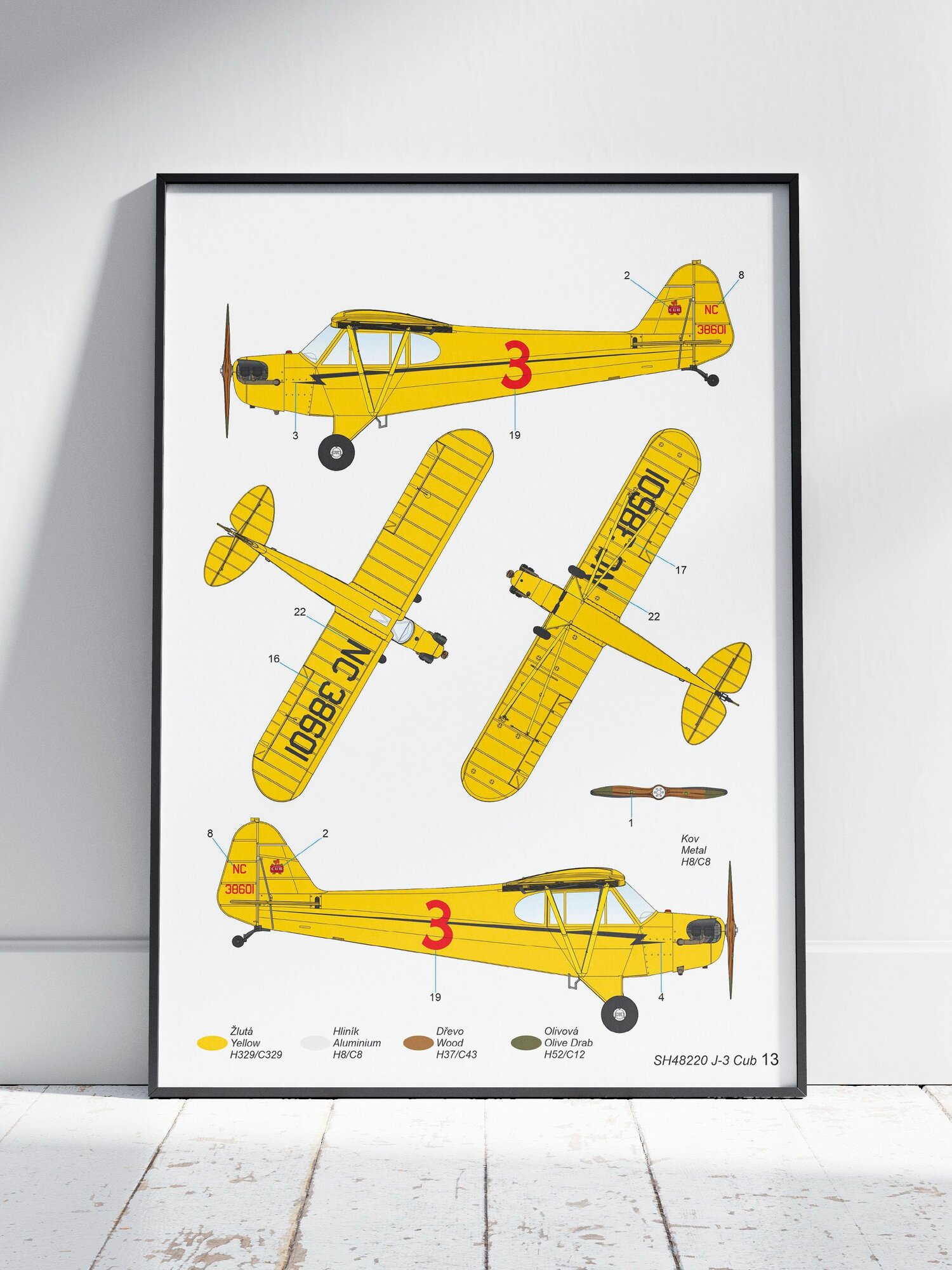 Плакат на стену для интерьера Техника и транспорт (Пайпер J 3 Каб - Piper J 3 Cub 1) - Постер по транспорту формата A4 (21x30 см)