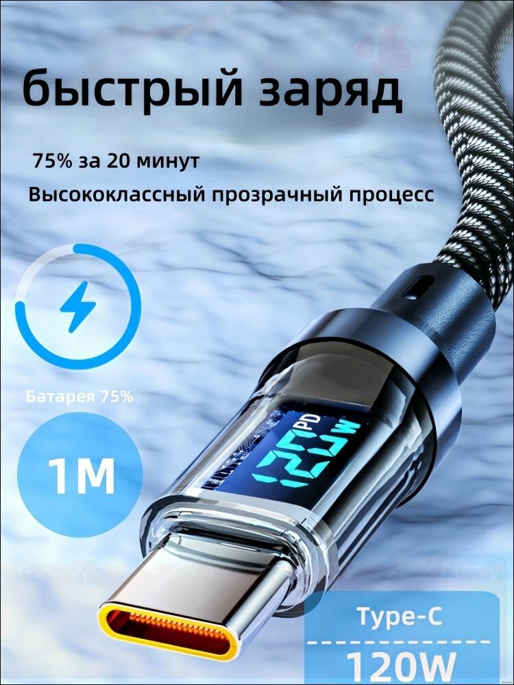 Сетевой кабель питания USB Type-C/USB 2.0 Type-A, 1 м, черный зарядный кабель USB кабель для зарядки переходник