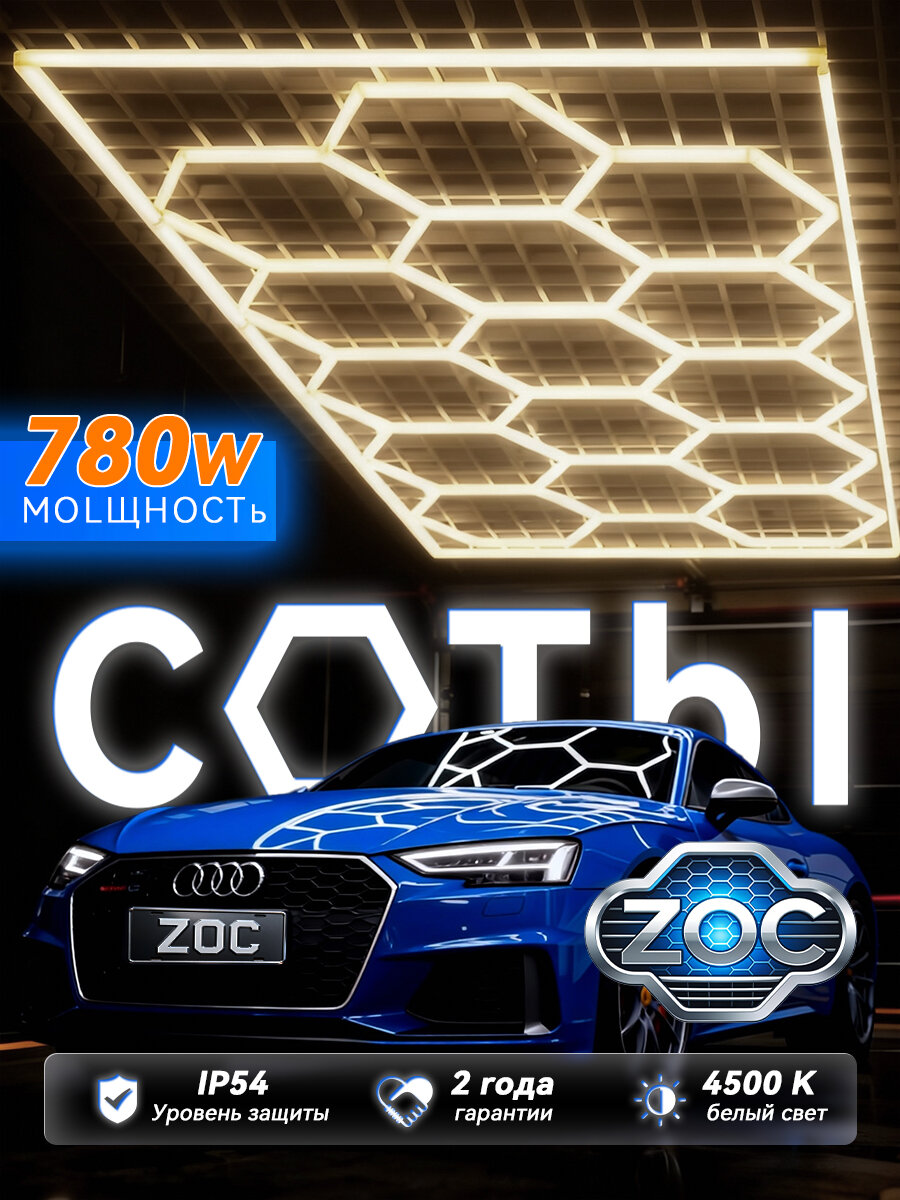 Светодиодное освещение для гаража/автосервиса LED Workshop, панель соты 4500К/780W размер 4,845x2,435 м