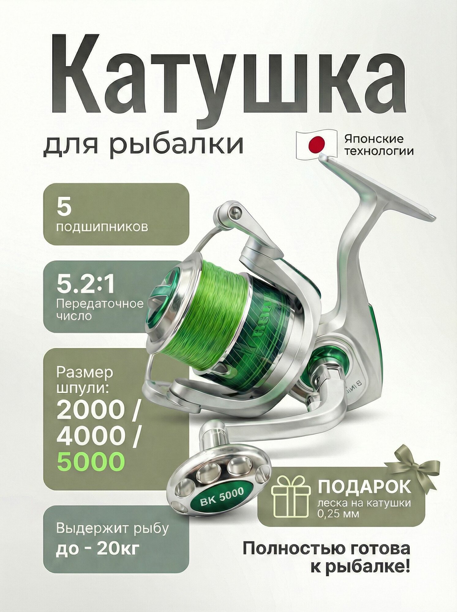 Катушка безынерционная для спиннинга 5000 рыболовная для фидера для рыбалки на удочку