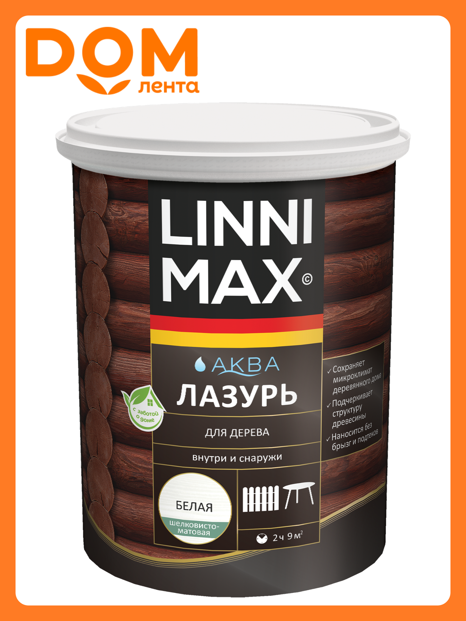Лазурь LINNIMAX водно-дисперсионная для дерева белый 0,9 л