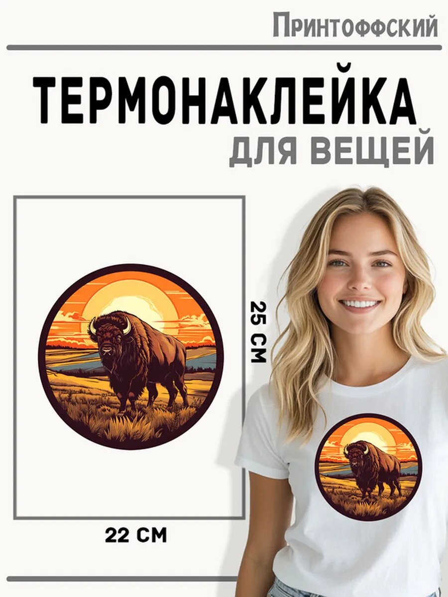 Термонаклейка для одежды и аксессуаров DTF-печать Бизон — фото 1